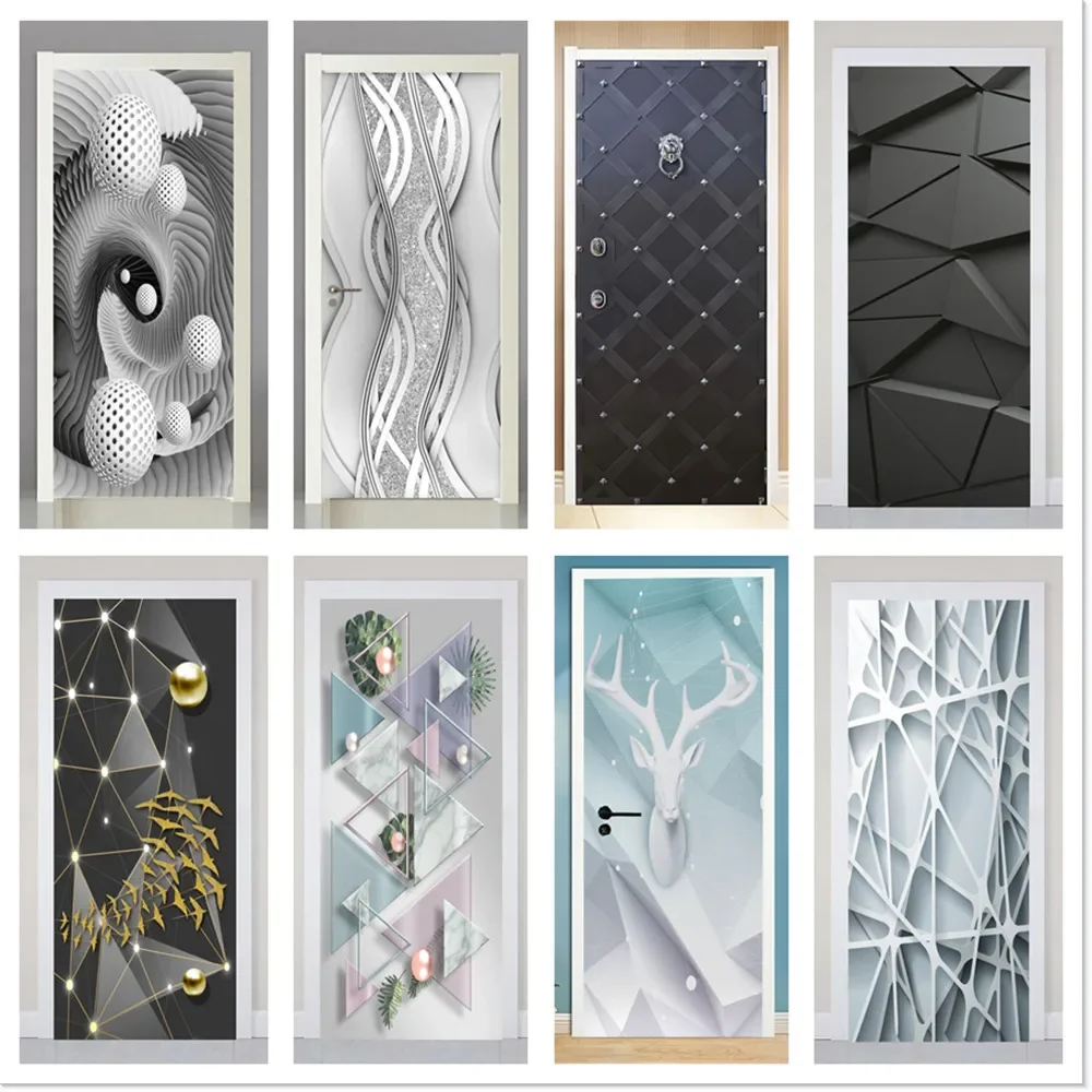 PVC-Door-Sticker-Modern-3D-Geometric-Deer-Head-Fashion-Pearl-Wallpaper ...