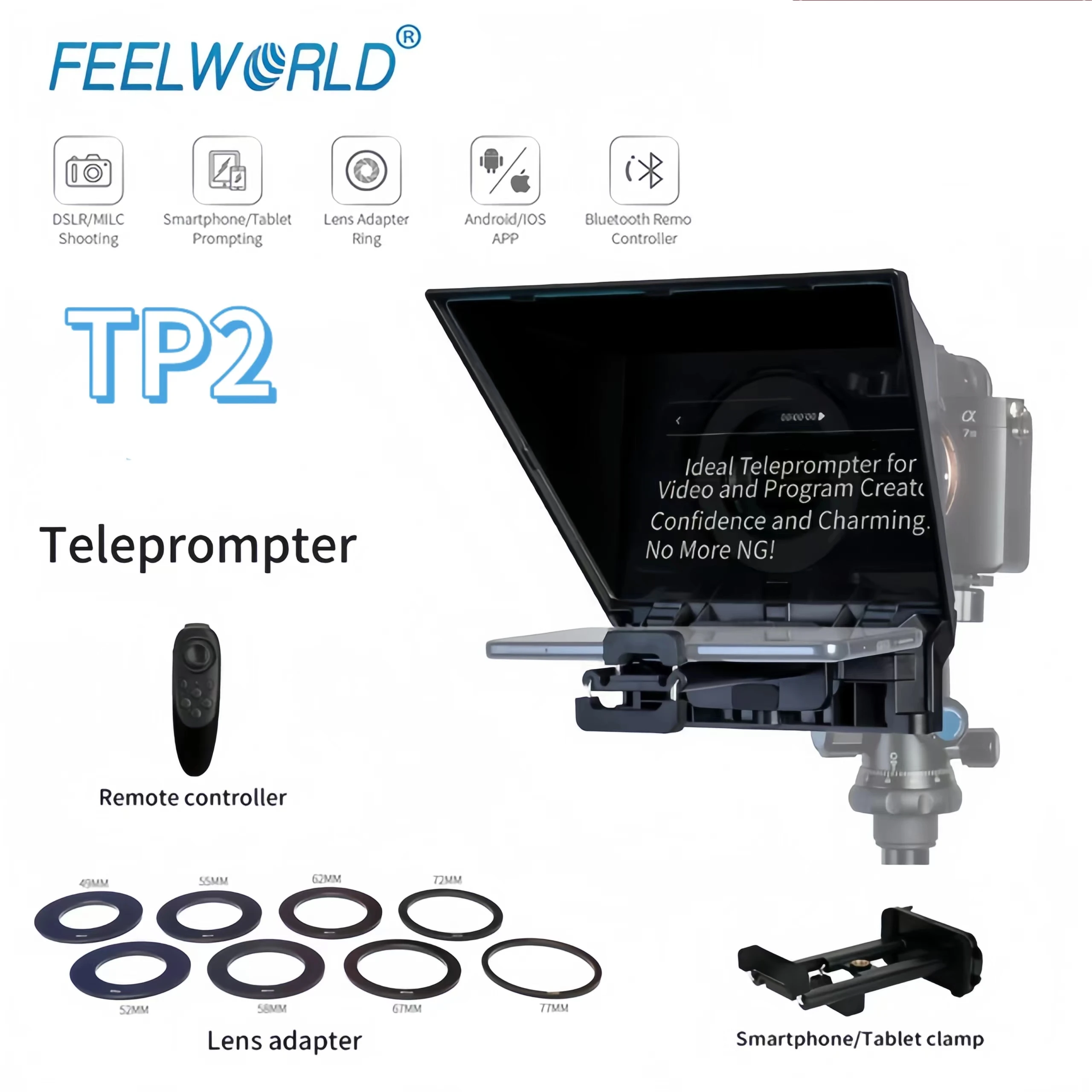 FEELWORLD-TP2-Portable-Teleprompter-DSLR-Camera-with-Remote-Control ...