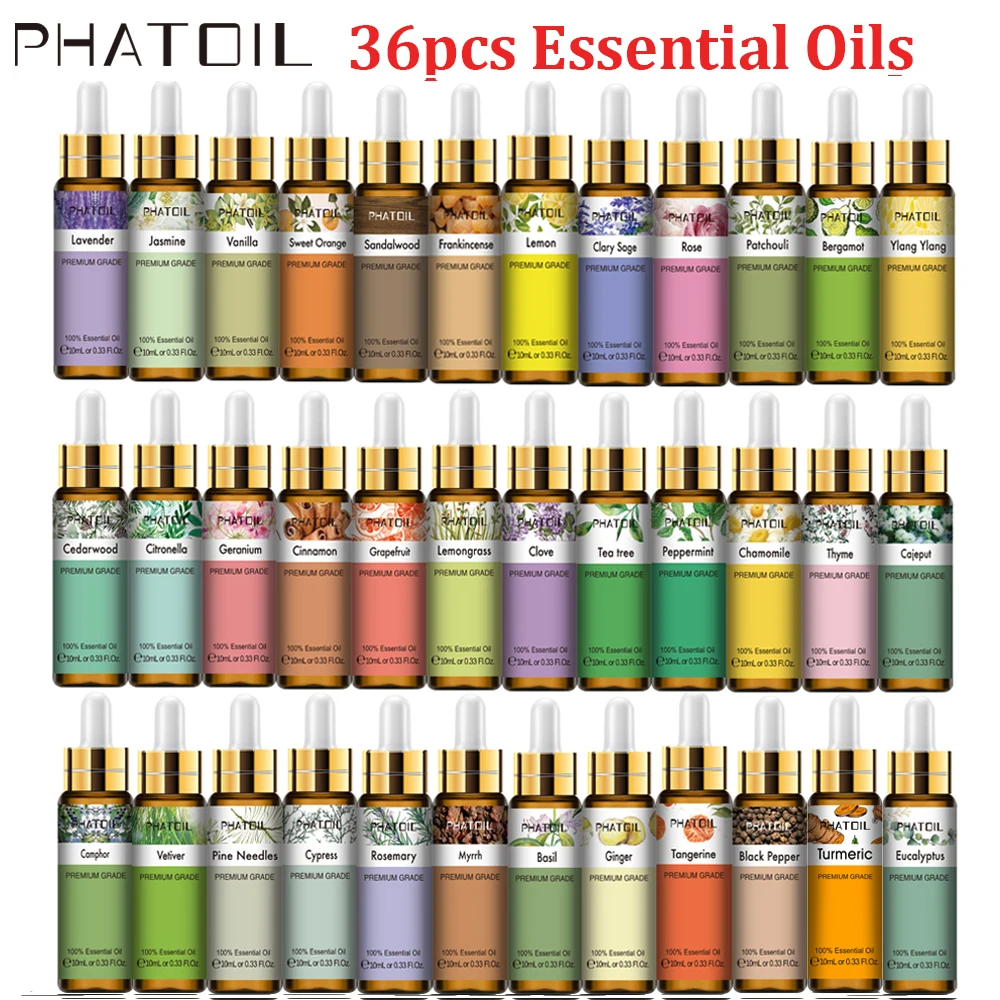 PHATOIL-36pcs-Set-Essential-Oils-with-Droppers-10ML-Lavender-Vanilla ...