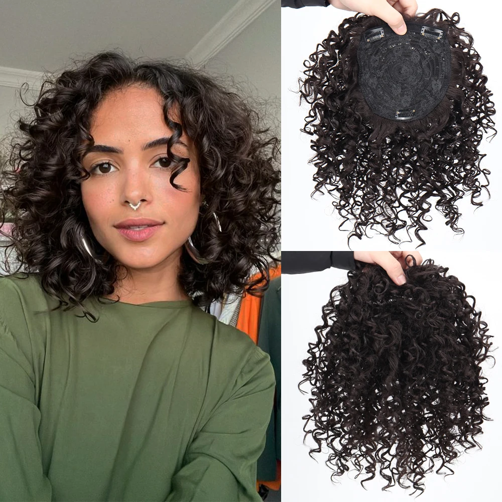 Synthetic-Afro-Curly-Kinky-Hair-Toppers-Short-Toupee-Hairpiece-Clip-In ...
