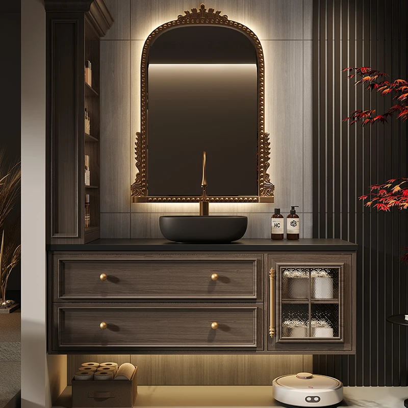 Bathroom Vanity With Aesthetic French Retro Oak Bathroom Cabinet Rock ...