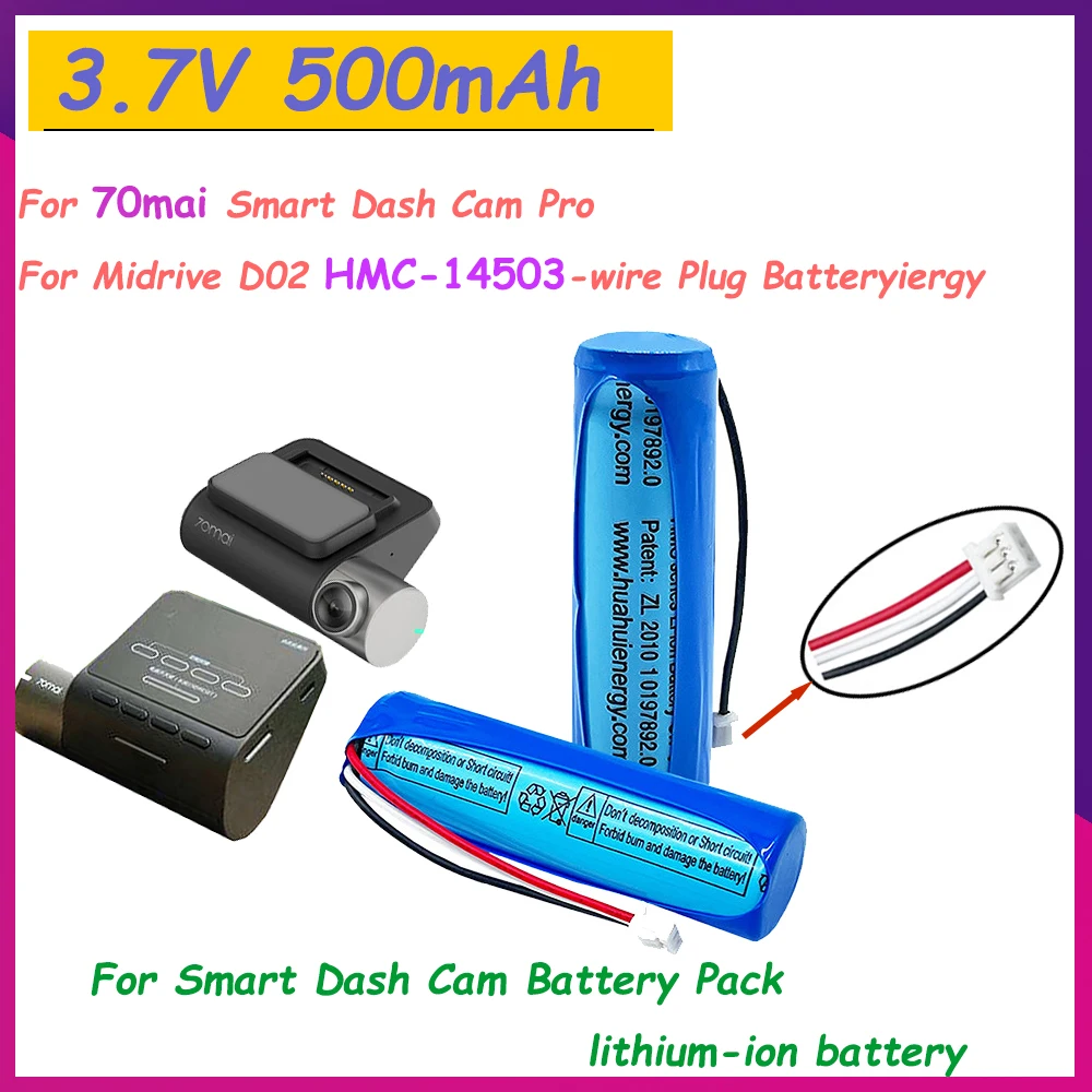 Brand-New3-7V-500mAh-Li-ion-Batteryfor-70mai-Smart-DashCam-Pro-Midrive ...
