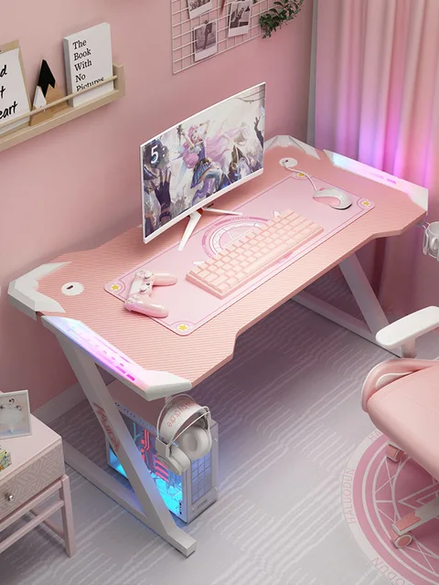 New Pink gaming table with RGB light fashion female anchor computer ...
