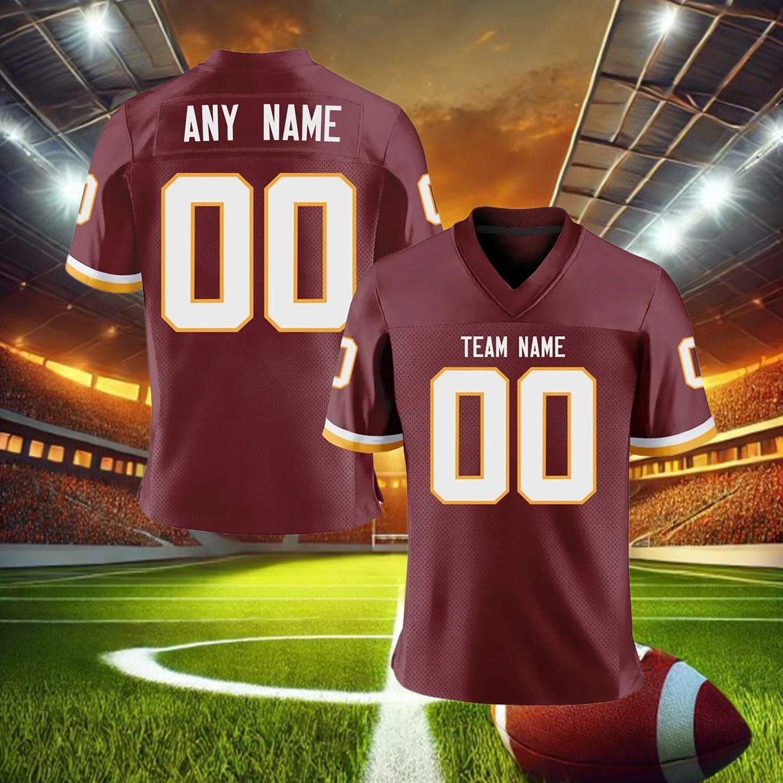 Custom Burgundy White American Football Jersey Personalized Printed ...