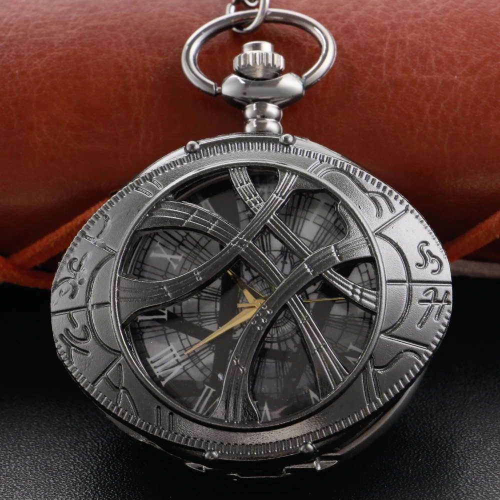 Black-Time-Gem-Hollow-Arabic-Digital-Quartz-Pocket-Watch-Vintage-Case ...