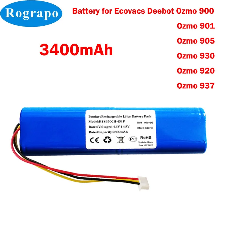 New 14.8V 2800mAh/3400mAh Li-ion Battery Pack For Ecovacs Deebot Ozmo ...