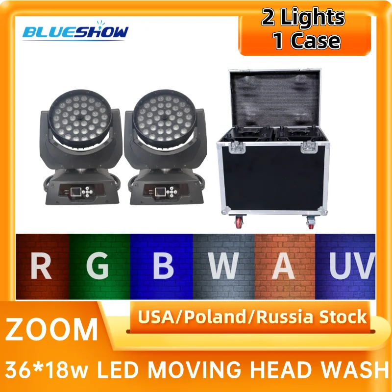 Free-Tax-2x-LED-Wash-Zoom-36x18w-Moving-Head-Light-RGBWAUV-6IN1-With ...