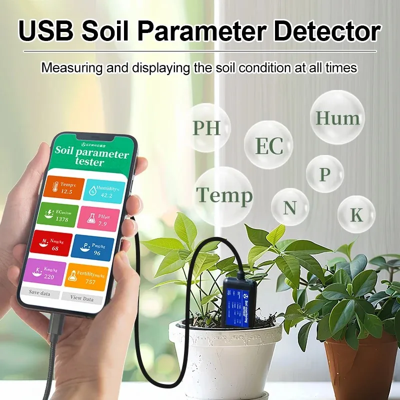 8-in-1 Smart Soil Sensor Comprehensive Data via Type-C Connection ...