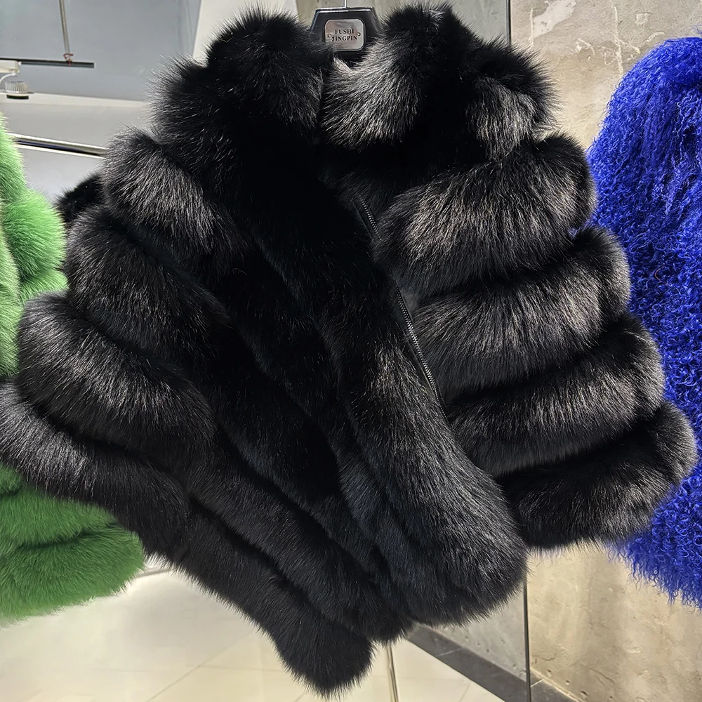 YOLOAgain Natural Fox Fur Jacket Women Batwing Sleeve Real Fox Fur ...