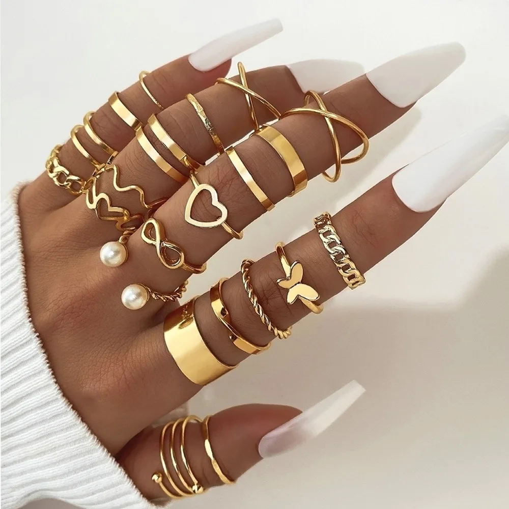 Conjunto-de-anillos-de-Metal-para-mujer-accesorios-de-moda-Vintage-para ...