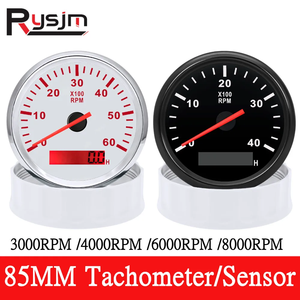 HD-3000-4000-6000-7000-8000-RPM-85MM-Tachometer-Tacho-Gauge-Red-Light ...