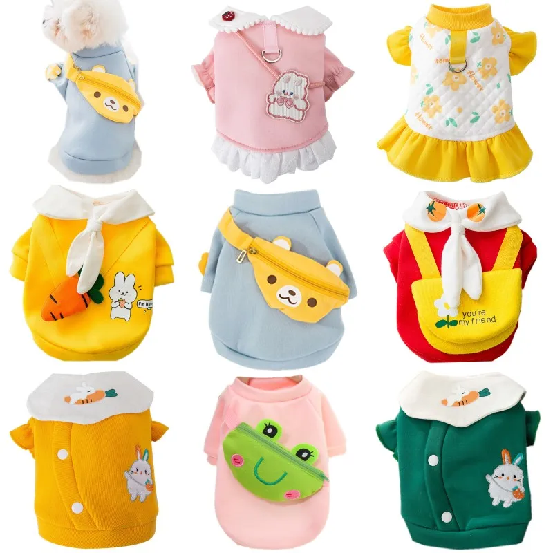 Cartoon Dog Clothes Cute Bow Tie Satchel Pet Clothing for Small Dogs ...