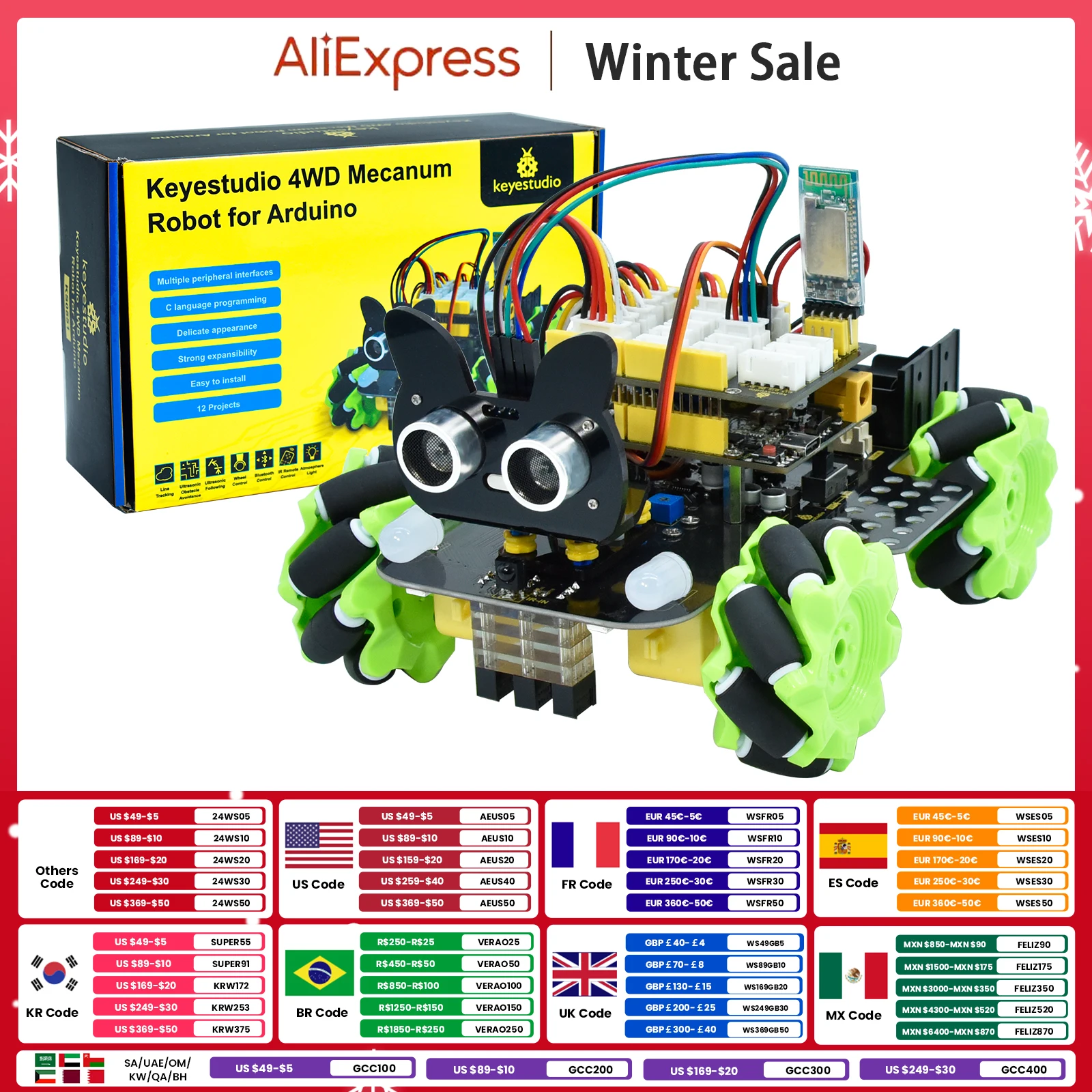 Keyestudio-voiture-Robot-4x4-Mecanum-pour-Arduino-Kit-de-voiture-Robot-projet-de-bricolage ...