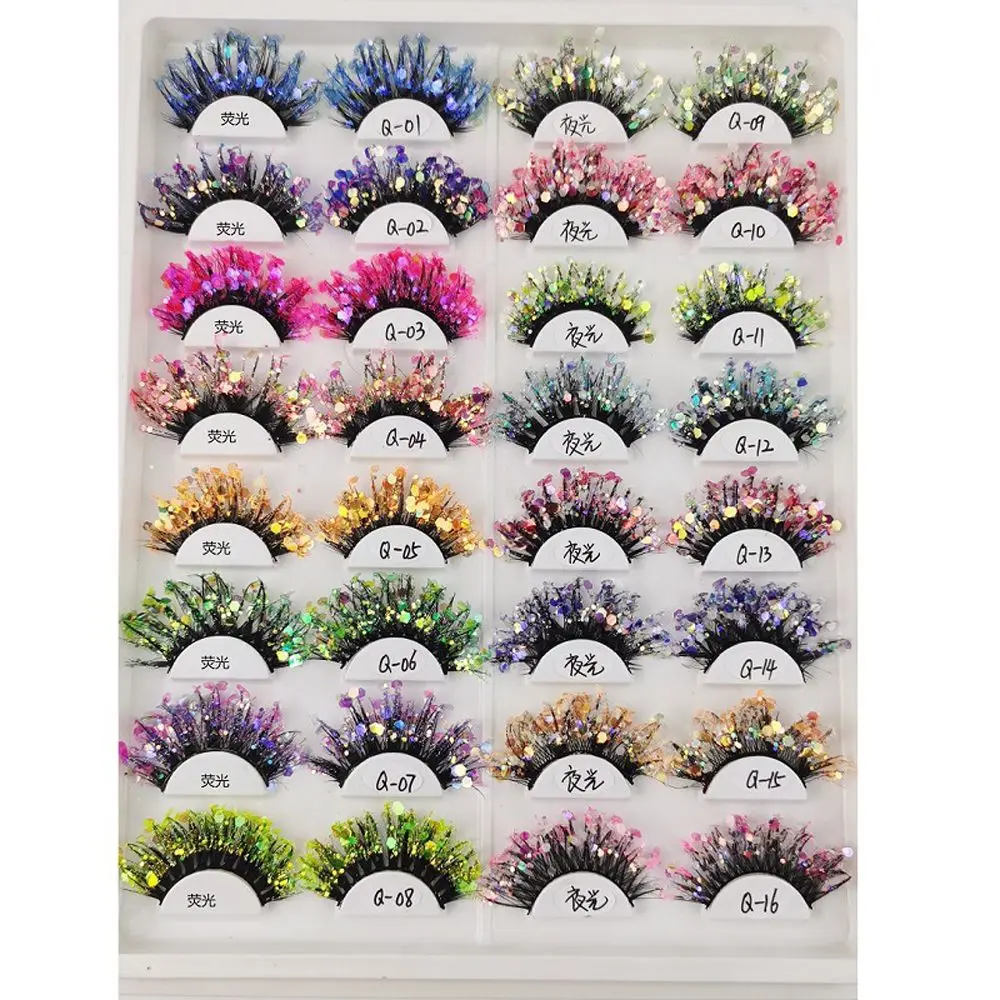 Unique-Shining-Colored-Eyelashes-Gold-Pink-Green-Glitter-Colorful-False ...