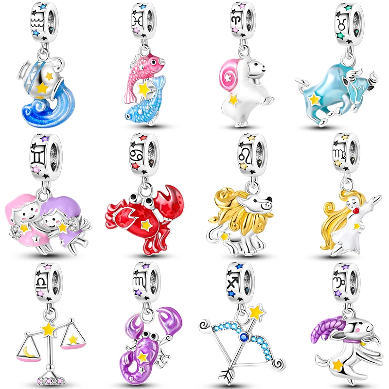 925-Silver-12-Constellation-Noctilucent-Charms-Fit-Original-Pandora ...
