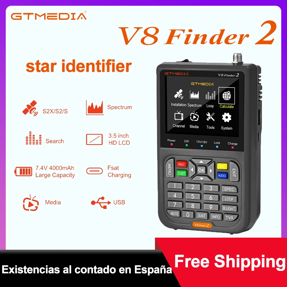 GTMEDIA V8 Finder 2 Satellite Finder, DVB-S2/S2X, 3.5" HD Screen ...