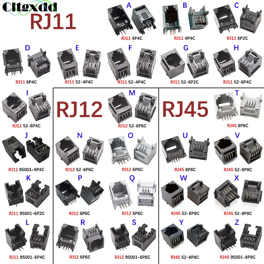 2PCS RJ11 RJ12 RJ45 Telephone Socket Connector 4P4C 6P2C 6P4C 6P6C 8P8C ...