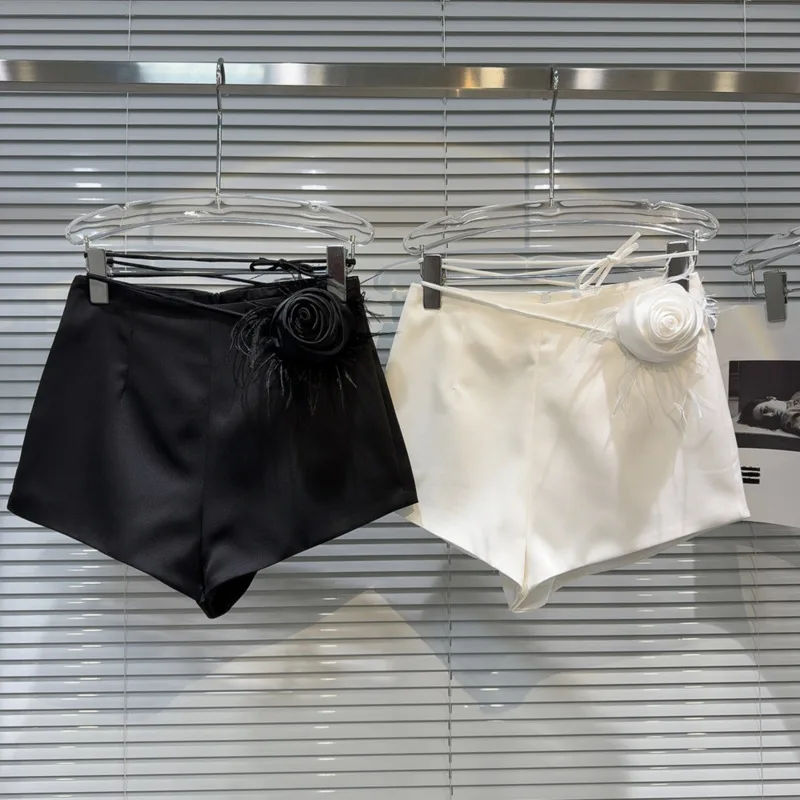 BORVEMAYS-Summer-New-High-Waist-Solid-Color-Drawstring-Belt-Feather-3D ...