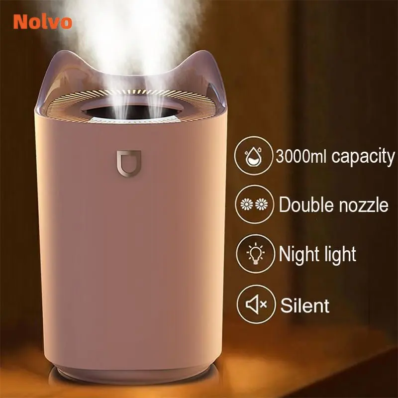 대용량 공기 가습기 Usb 플러그 미스트 메이커 Led 조명 이중 노즐 에센셜 오일 아로마 디퓨저 가정 사무실용 3l