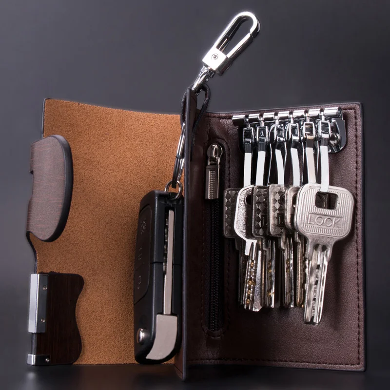 Men-Leather-Key-Holder-Multi-functional-Lock-Key-Bag-Pure-Color-Black ...