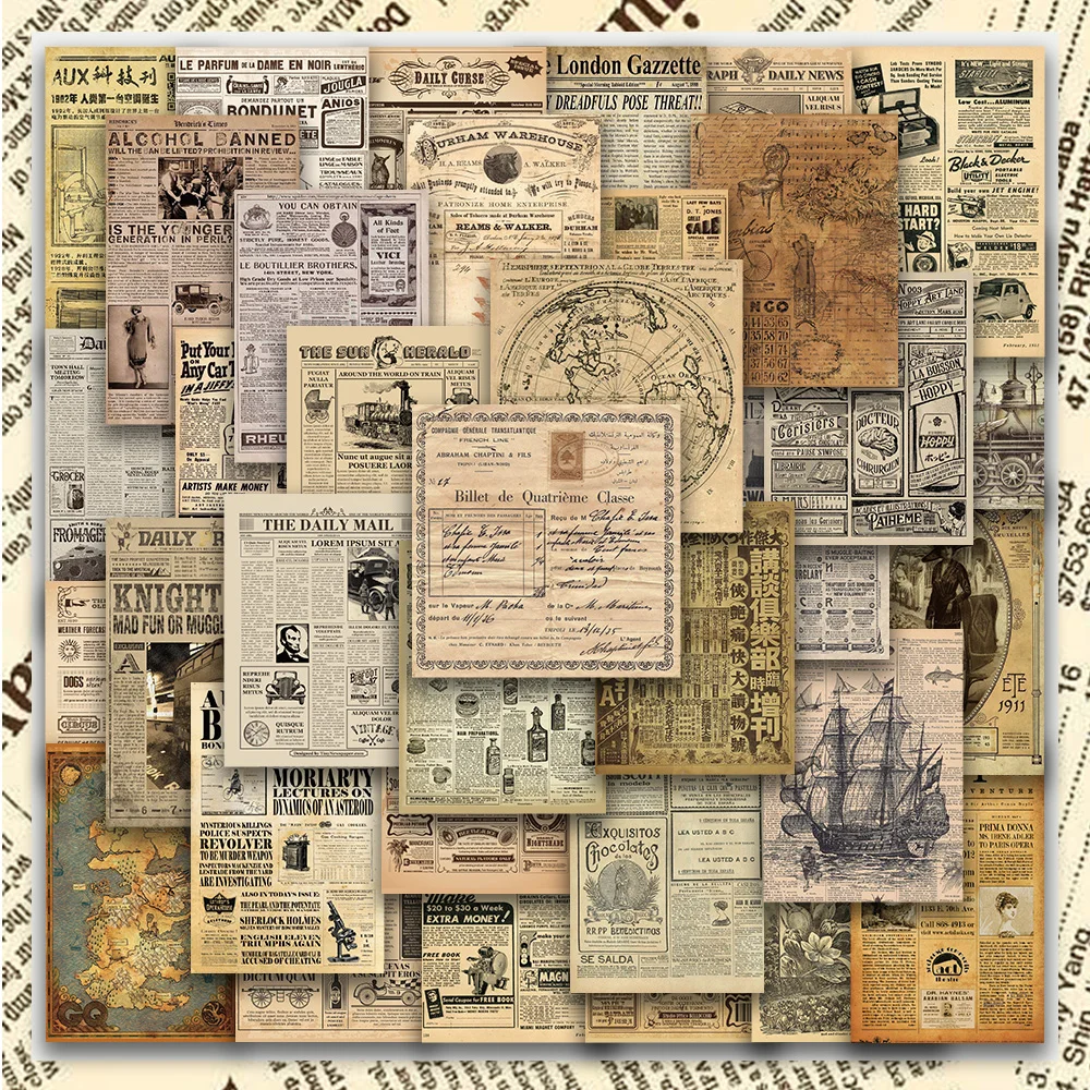 10/35PCS Yellowed Vintage Parchment Retro Newspaper Stickers Decals DIY ...
