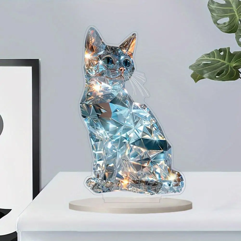Acrylic Cute Cat Ornament Crystal Art Home Decor Colored Animals Cat 2D ...