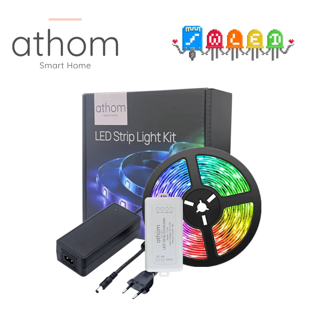Athom Wled Esp8266 Starter Kit With Ws2812b 5m 60 Led/m Strip Light ...