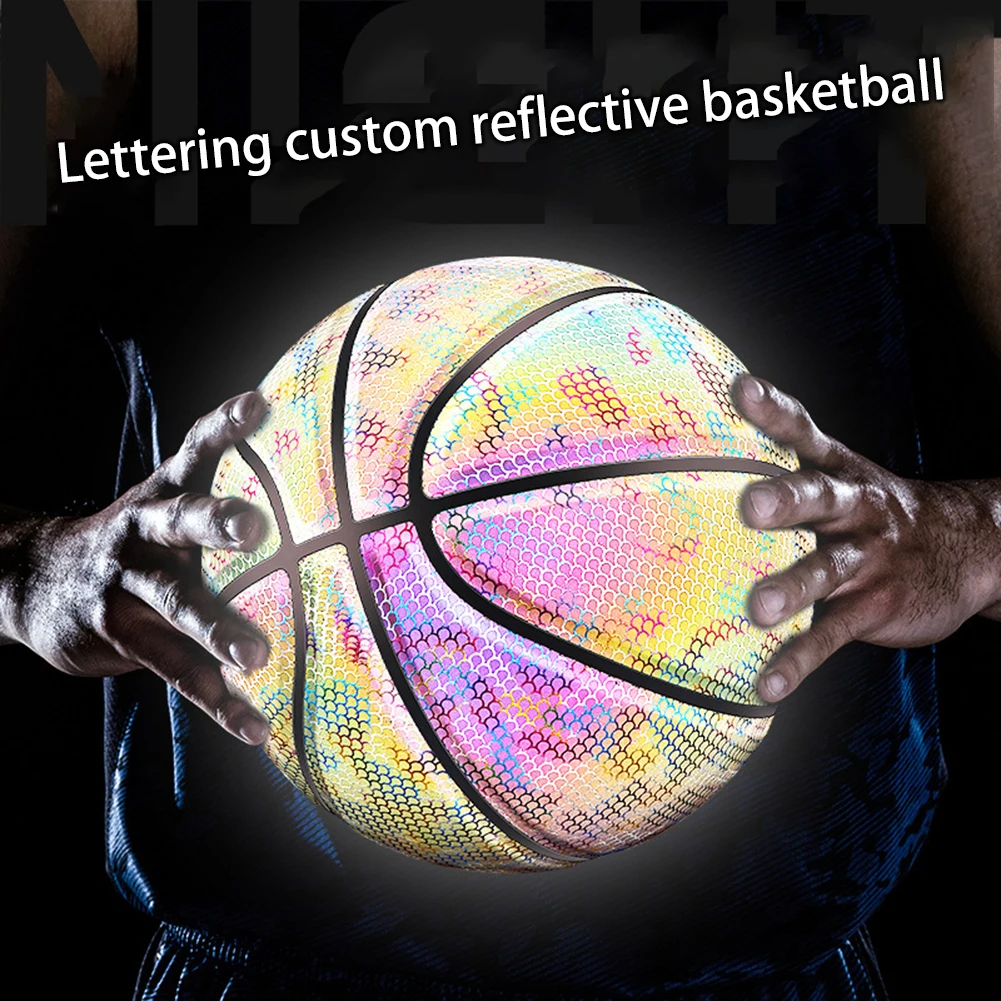 Luminous Basketball Ball Holographic Reflective Lighted Flash Ball PU ...