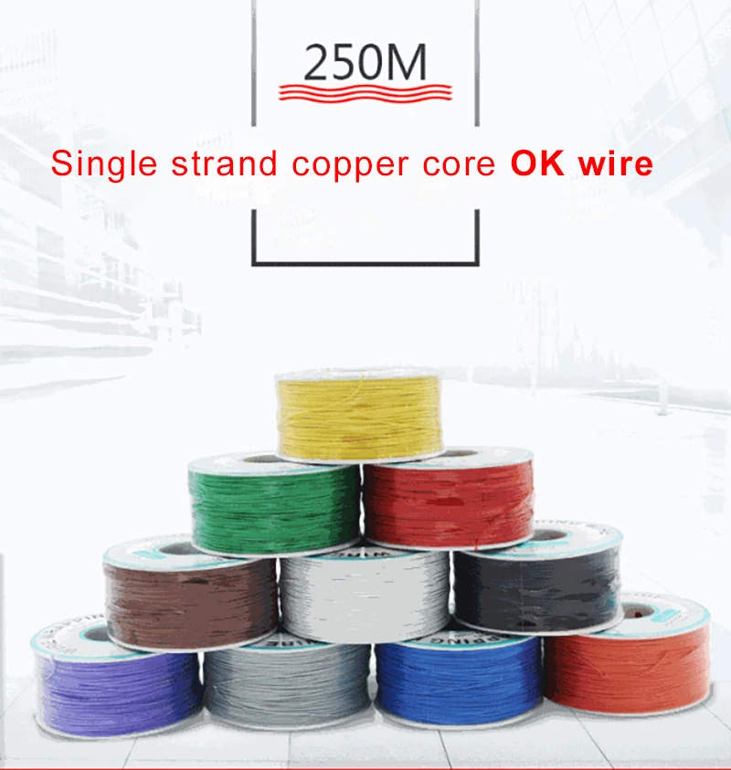 250m/lots 30 AWG Wrapping Wire 10 Colors Single Strand Copper Cable Ok ...