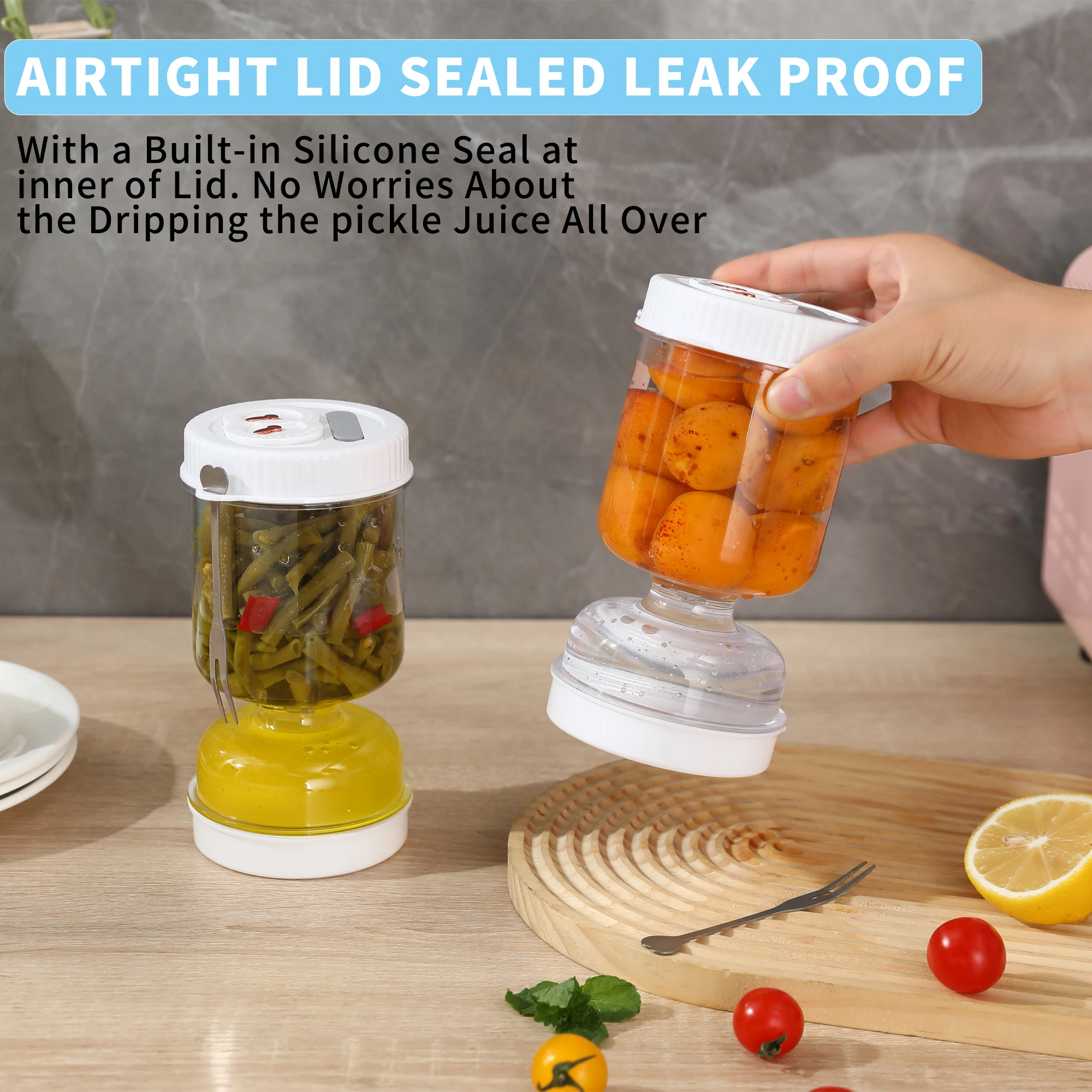 Pickles Jar with Lids Strainer Olives Hourglass Jug Food Storage Kimchi ...