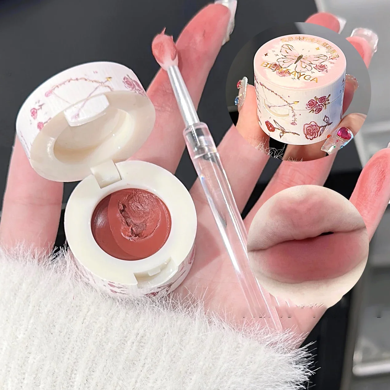 Butterfly-Lip-Mud-With-Brush-Matte-Velvet-Mousse-Grey-Pink-Lipstick ...