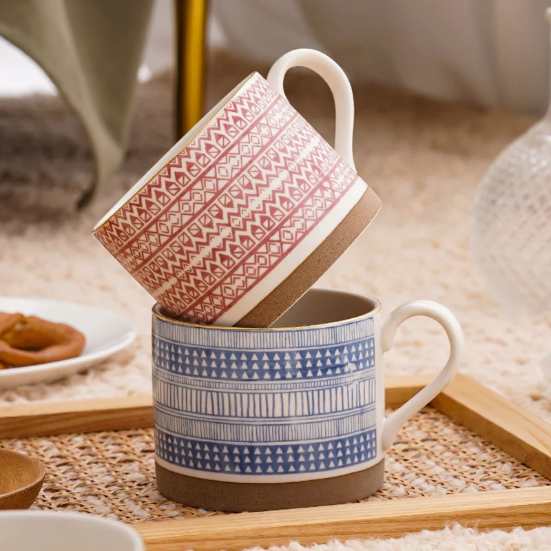 Geometric Pattern Mug Rough Pottery Phnom Penh Ceramic Water Cup Light ...