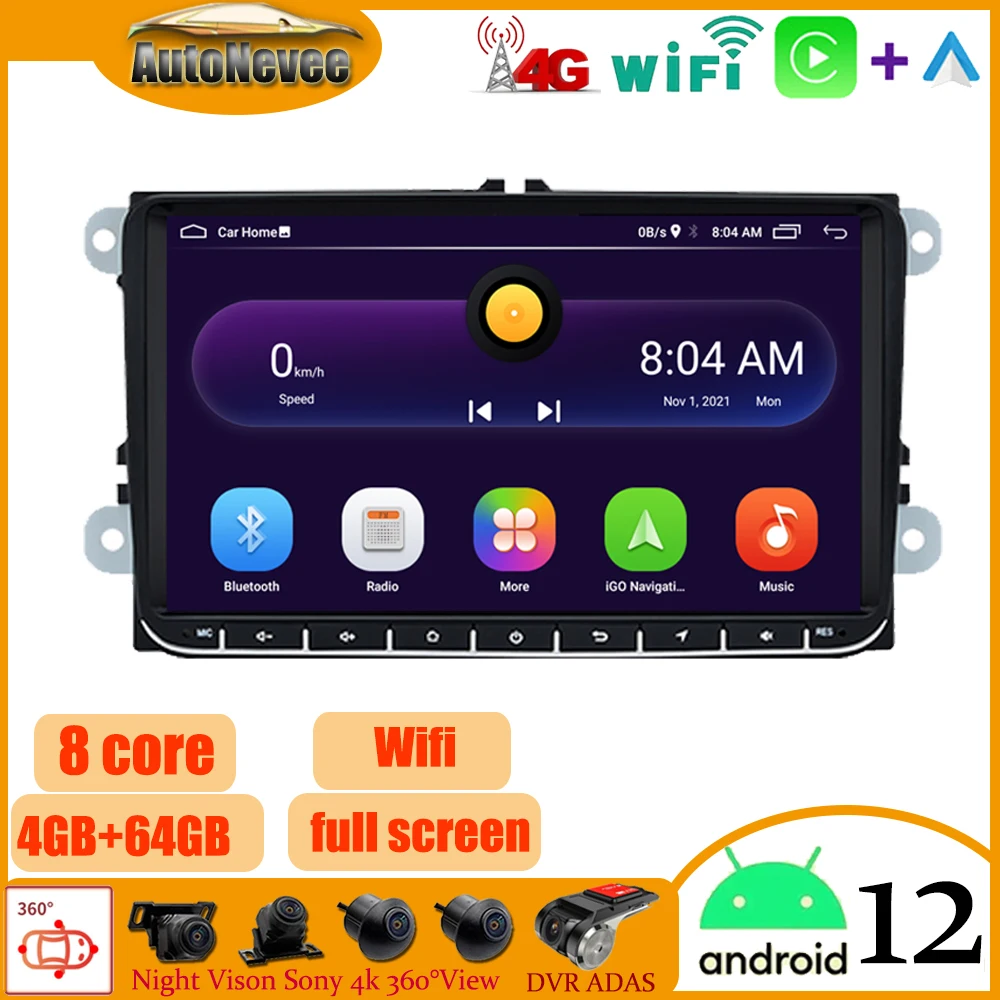Android 12 Car Radio Audio Auto For Vw /volkswagen/golf/passat/b7/b6 ...