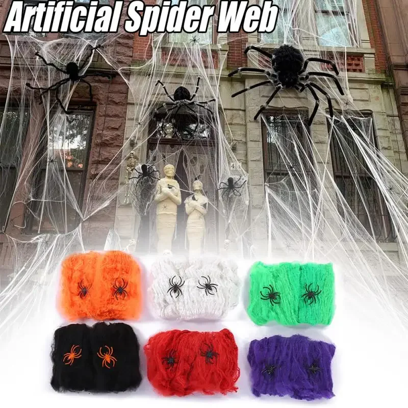 Halloween Decorations Artificial Spider Web Super Stretch Cobwebs with ...