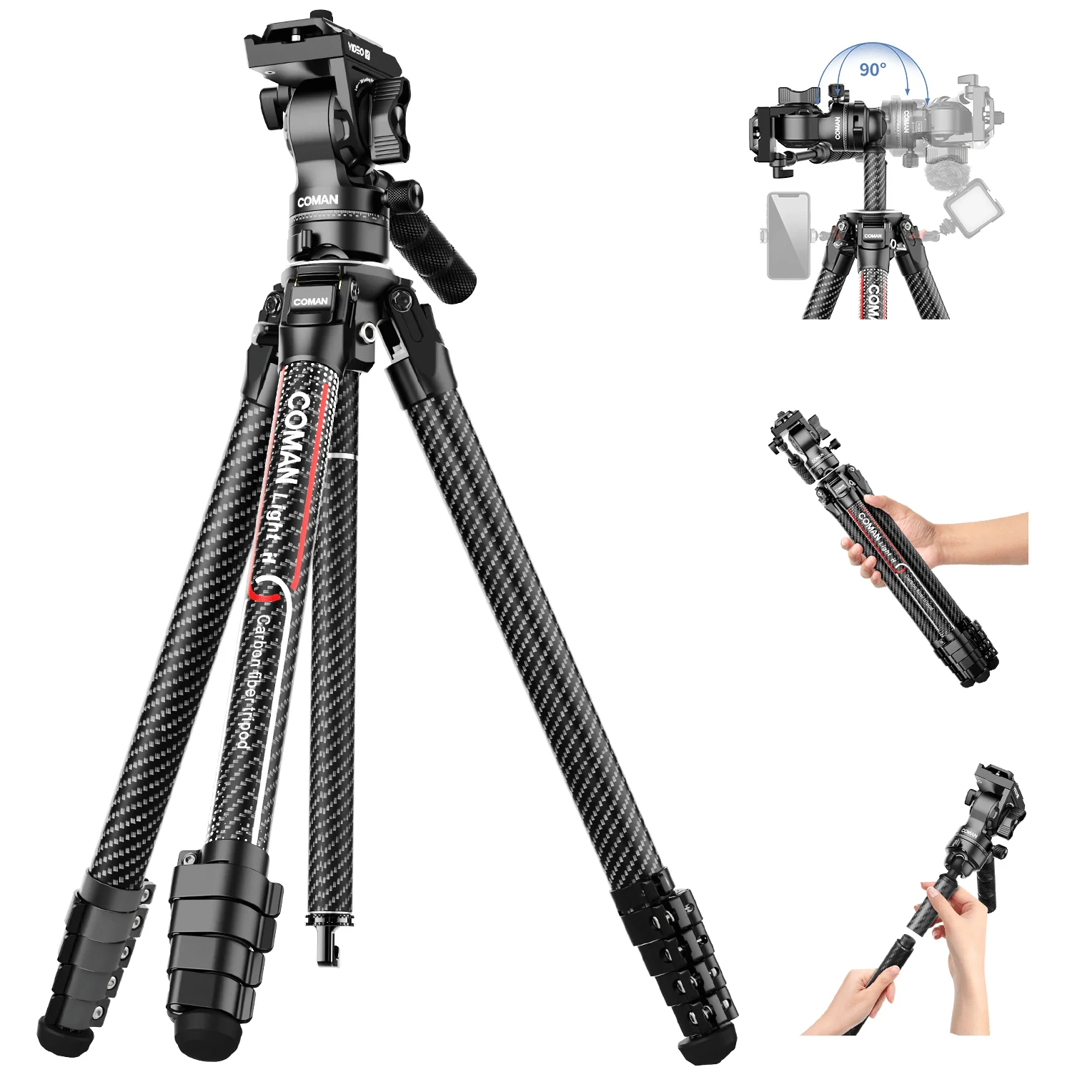 COMAN-Light-H-Travel-Tripod-61-Lightweight-Carbon-Fiber-Camera-Tripod ...