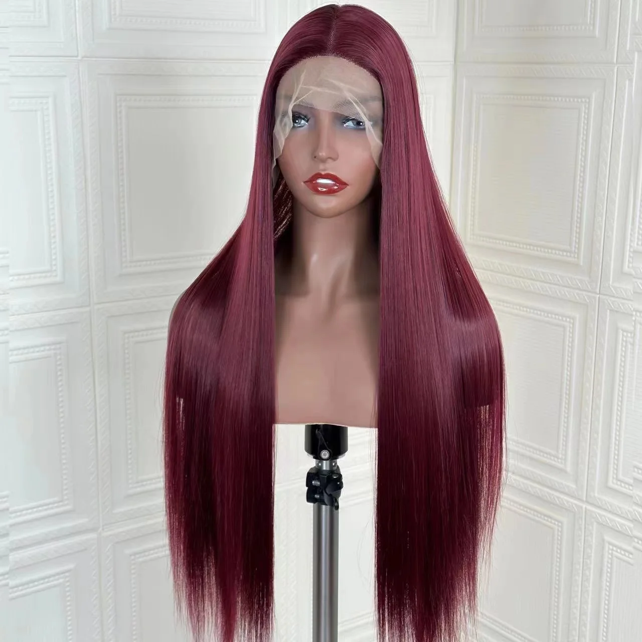 Long Bone Straight Synthetic Front Lace Wigs Burgundy Straight Wig For ...