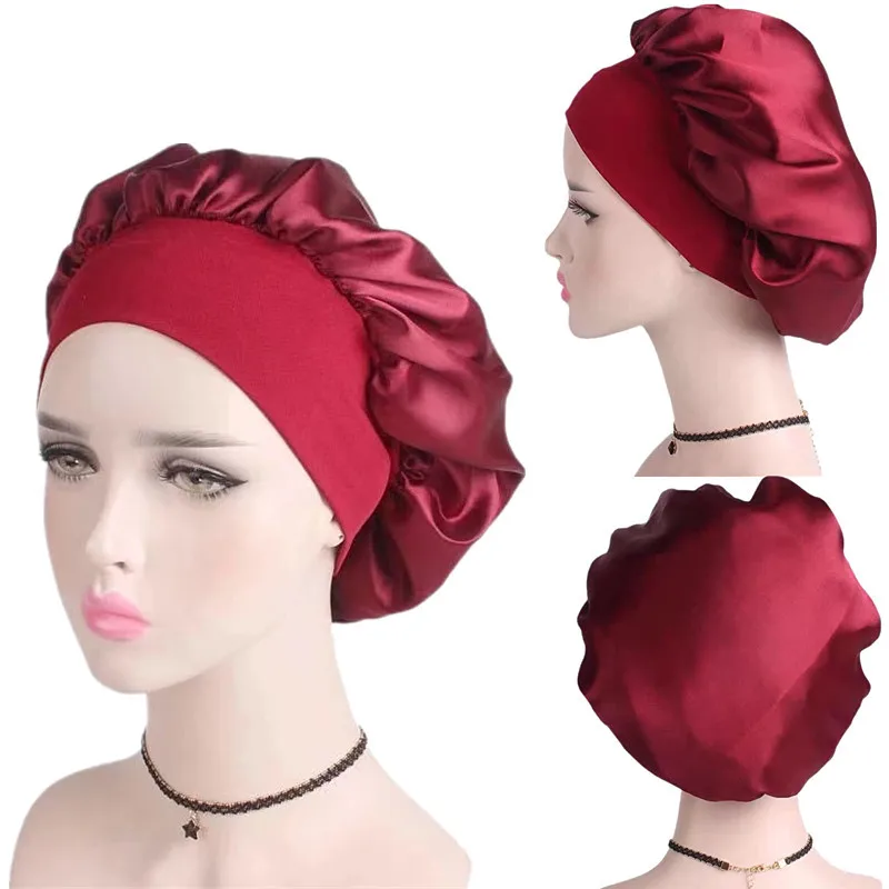 1pc Newly Women's Satin Solid Sleeping Hat Night Sleep Cap Hair Care ...