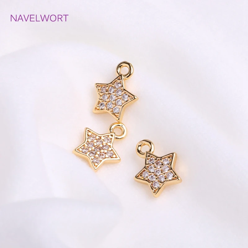 14K Gold Plated 7.5mm Cute Pentagram Earring Charms Inlaid Zircon Tiny ...