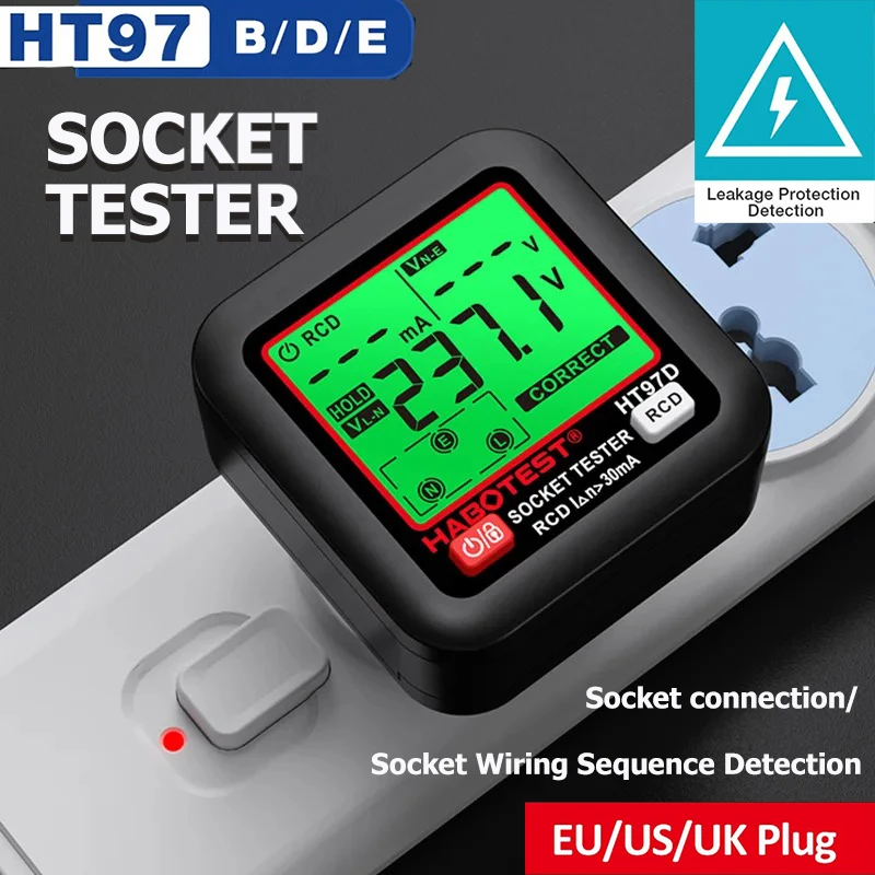 HT97-Digital-Socket-Tester-Voltage-Detector-EU-US-UK-Plug-Large-Display ...