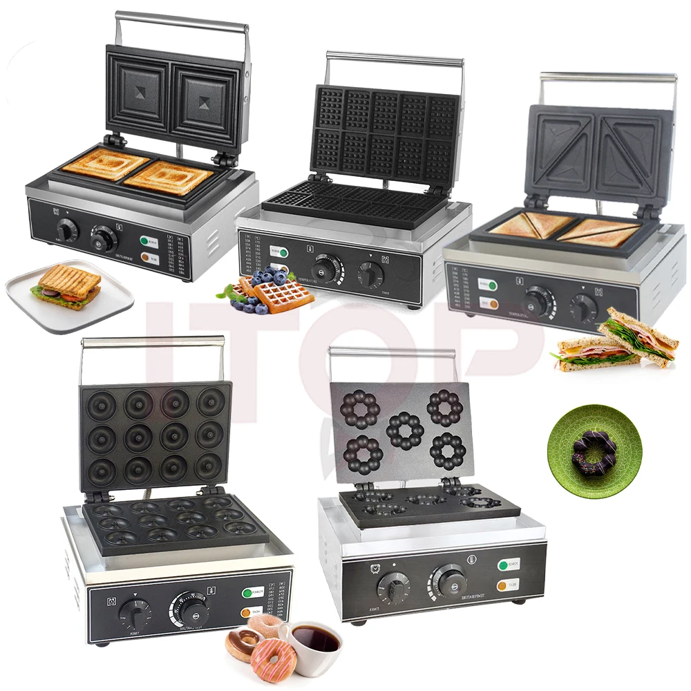 ITOP Commercial Electric Waffle Machine Sandwich Plum Crisp Donut Maker ...