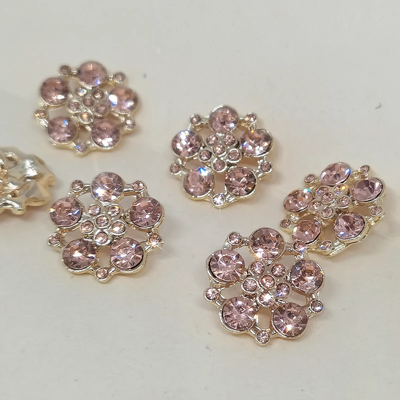 18/25mm Gold Pink Rhinestone Flower Metal Buttons Of Clothing 6pcs ...