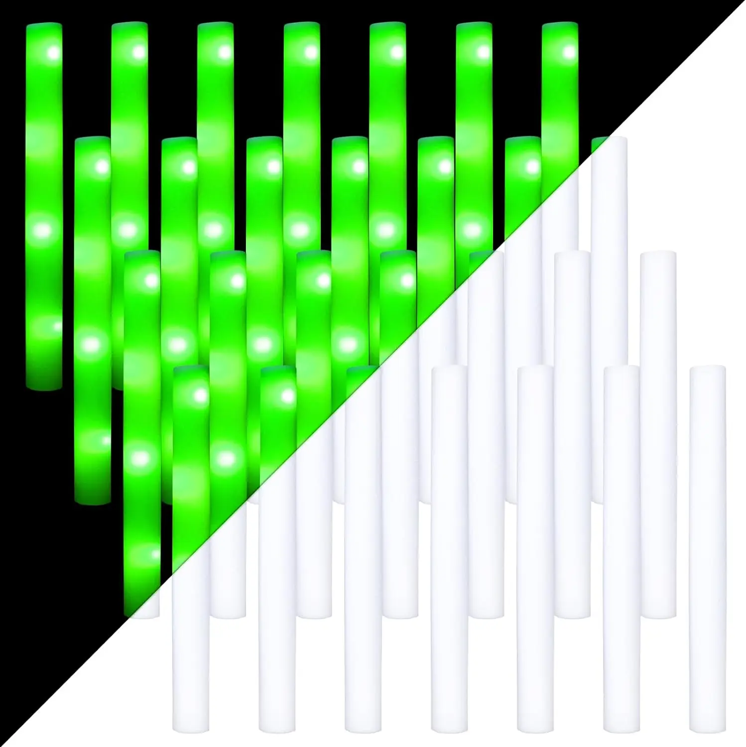 30pcs-LED-Glow-Sticks-Green-Light-Up-Foam-Sticks-Cheer-Tube-Glow-in-The ...