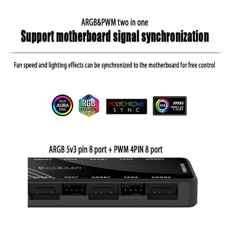 PCCOOLER Hub Chassis Fan Hub 5V 3Pin ARGB PWM Two-in-one Chassis Fan ...