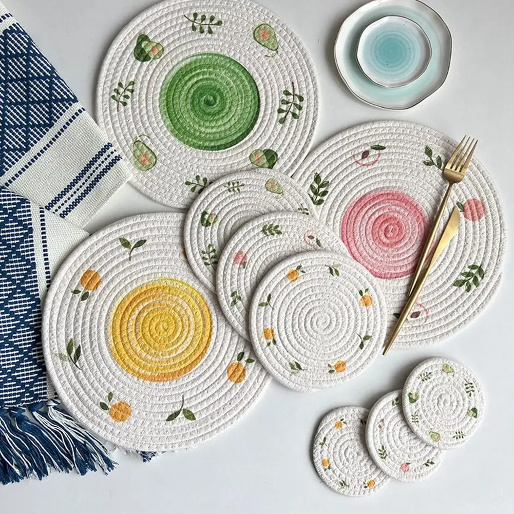 Cotton-Woven-Placemat-11-18-30cm-Round-Plate-Dish-Bowl-Table-Mat-Cup ...