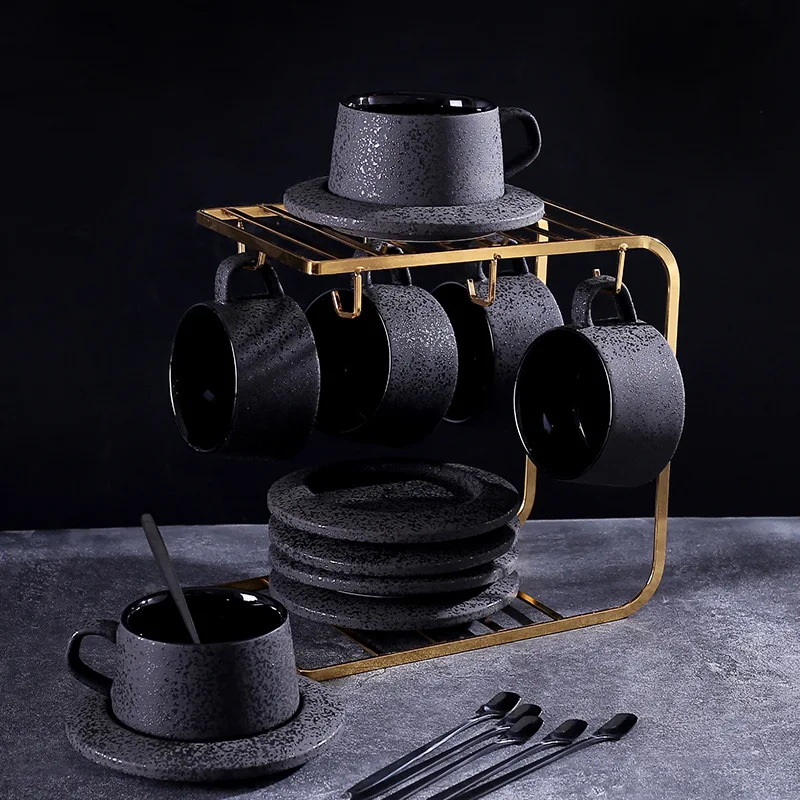 Advanced-Black-Glossy-Frosted-Coffee-Cup-and-Plate-Set-Ceramic ...