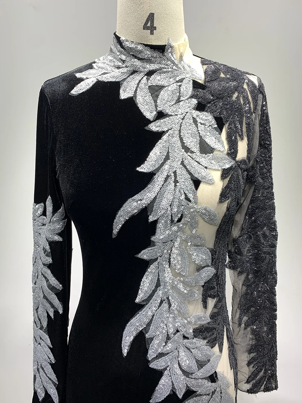 Modphy Sparkles Turtleneck Prom Dresses Black Long Sleeves See Thru ...