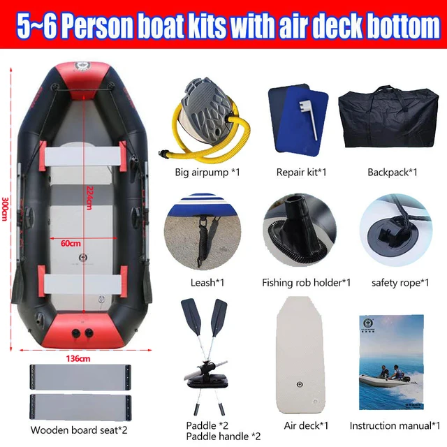 New 0.7mm Thicken PVC Fishing Boat with Air Deck Bottom for 1-6 Persons ...