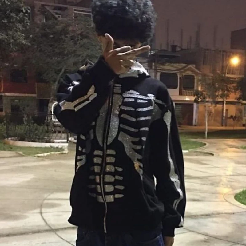 Rhinestone Zip Hoodie Men | Rhinestone Jackets Men | Y2k Mens ...