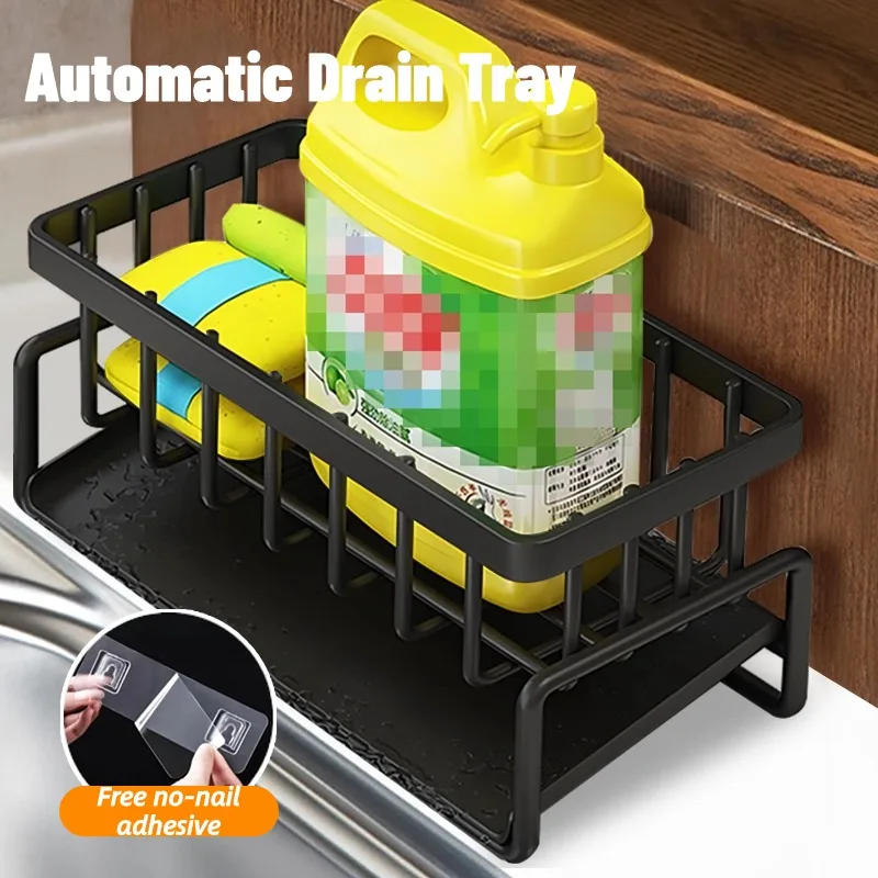 Kitchen-Sink-Drain-Rack-With-Rod-Soap-Sponge-Holder-Dishcloth-Towel-Rack-filter-basket-Stainless ...