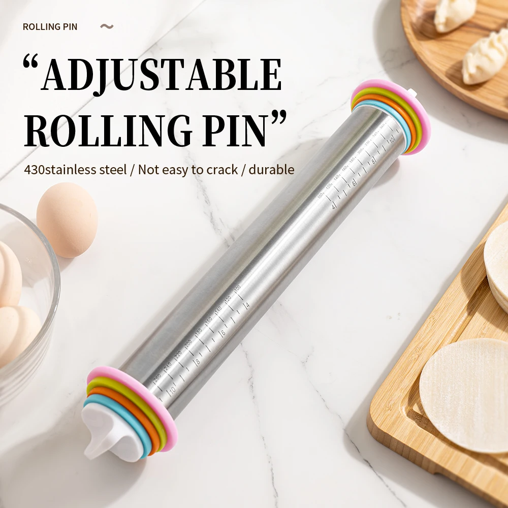13.78 Inch Stainless Steel Adjustable Rolling Pin with 4 Thickness ...
